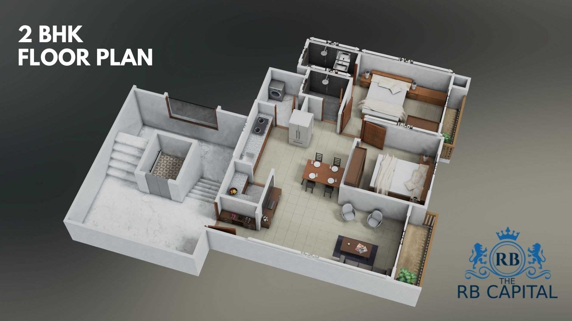 2BHK Floor plan with Interior | The RB Capital - VueXR