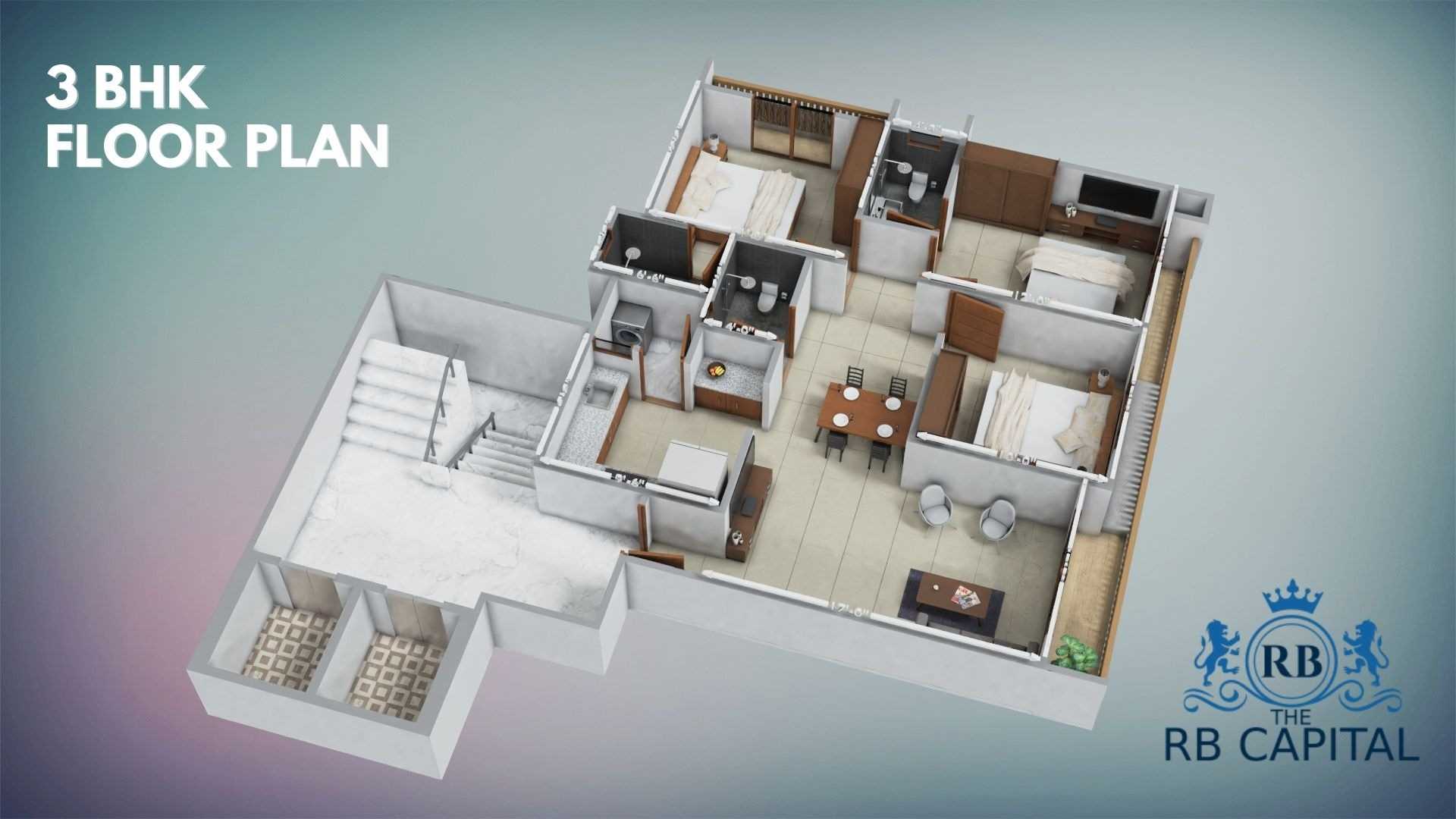 3BHK Floor plan with Interior | The RB Capital - VueXR